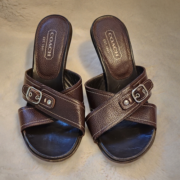 Coach | Shoes | Coach Karina Brown Leather Sandals 75 | Poshmark